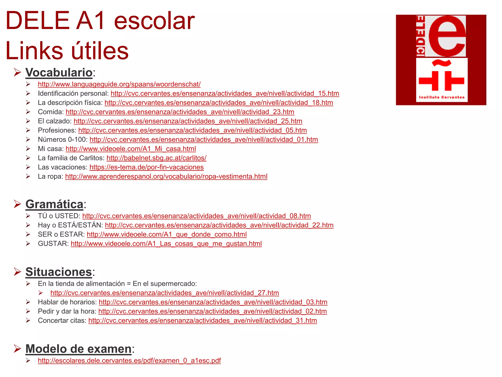 DELE A1 escolar 2016 | PPTX