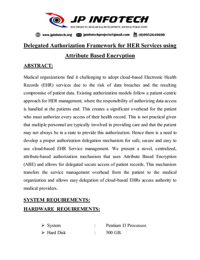 Delegated Authorization Framework for HER Services using Attribute Based Encryption | PDF