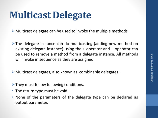 Delegates and events in C# | PPTX | Programming Languages | Computing