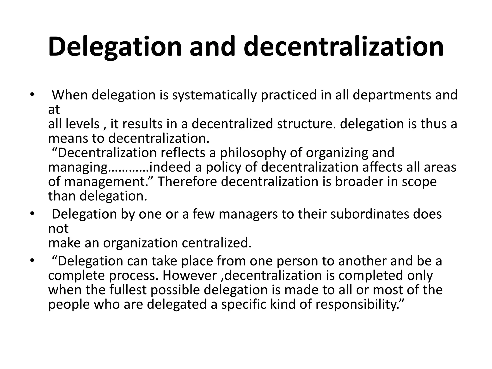 Delegation and decentralization | PPT | Business and Finance