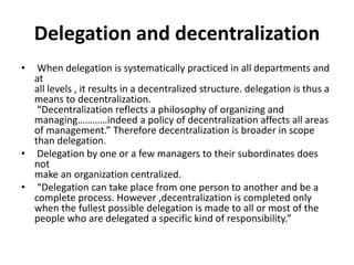 Delegation and decentralization | PPT | Business and Finance