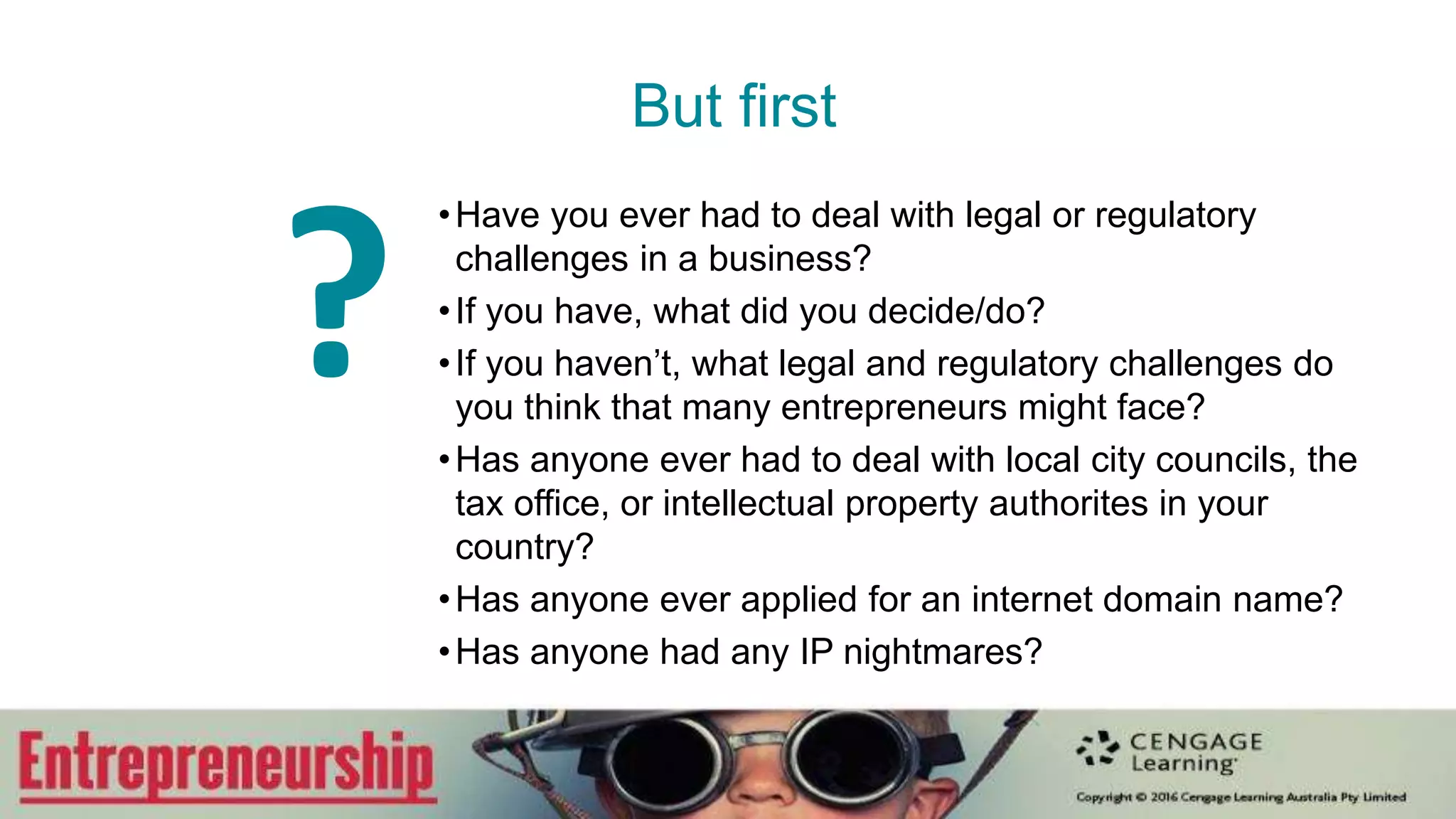 Legal and regulatory challenges for entrepreneurial ventures | PPTX