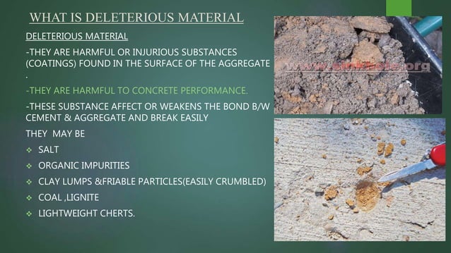 Deleterious materials in aggregates | PPTX