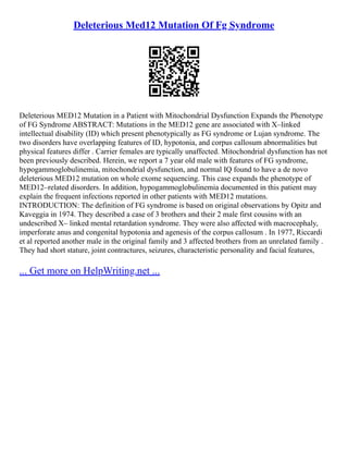 Deleterious Med12 Mutation Of Fg Syndrome | PDF