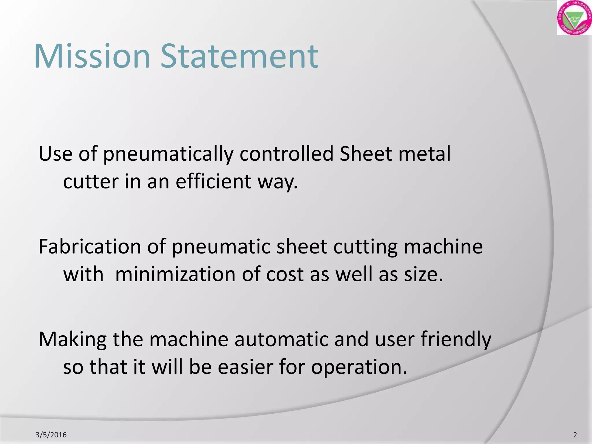Pneumatic Sheet cutter ppt for engg. students | PPTX