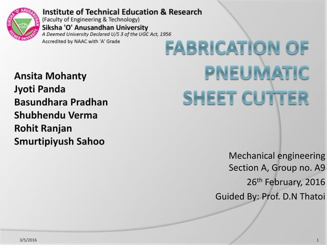 Pneumatic Sheet cutter ppt for engg. students | PPTX