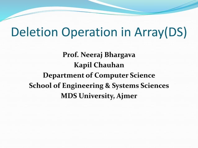 Deletion operation in array(ds) | PPT