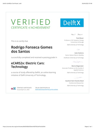 Certificate - Electric Cars - Technology Course | PDF