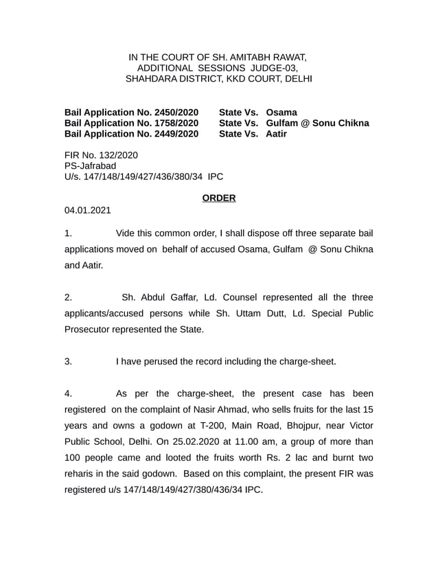 Delhi court jan 4 bail order (1) | PDF | Free Download