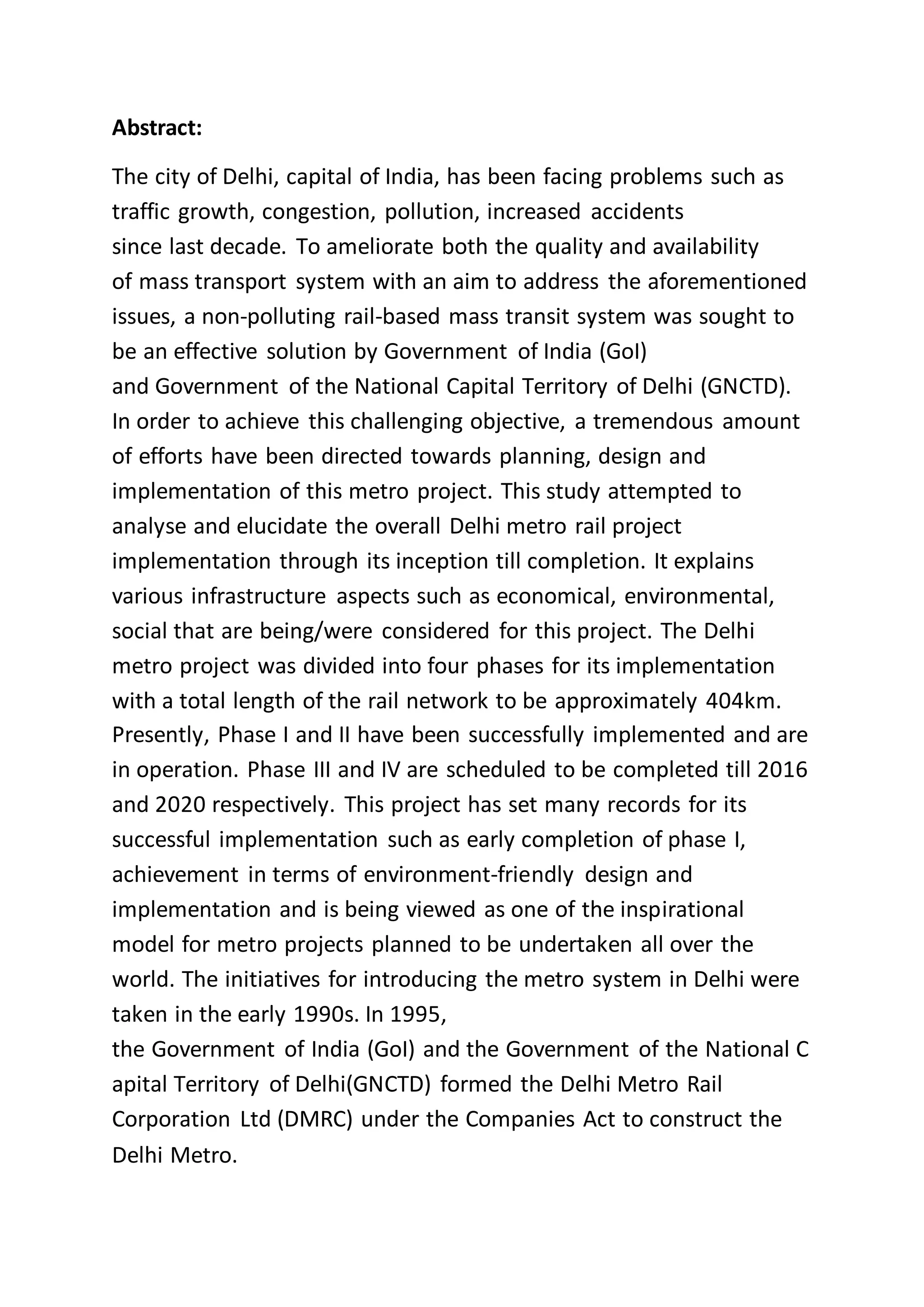 Delhi metro case study | DOCX