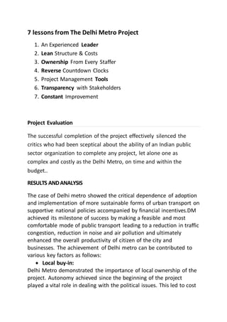 Delhi metro case study | DOCX