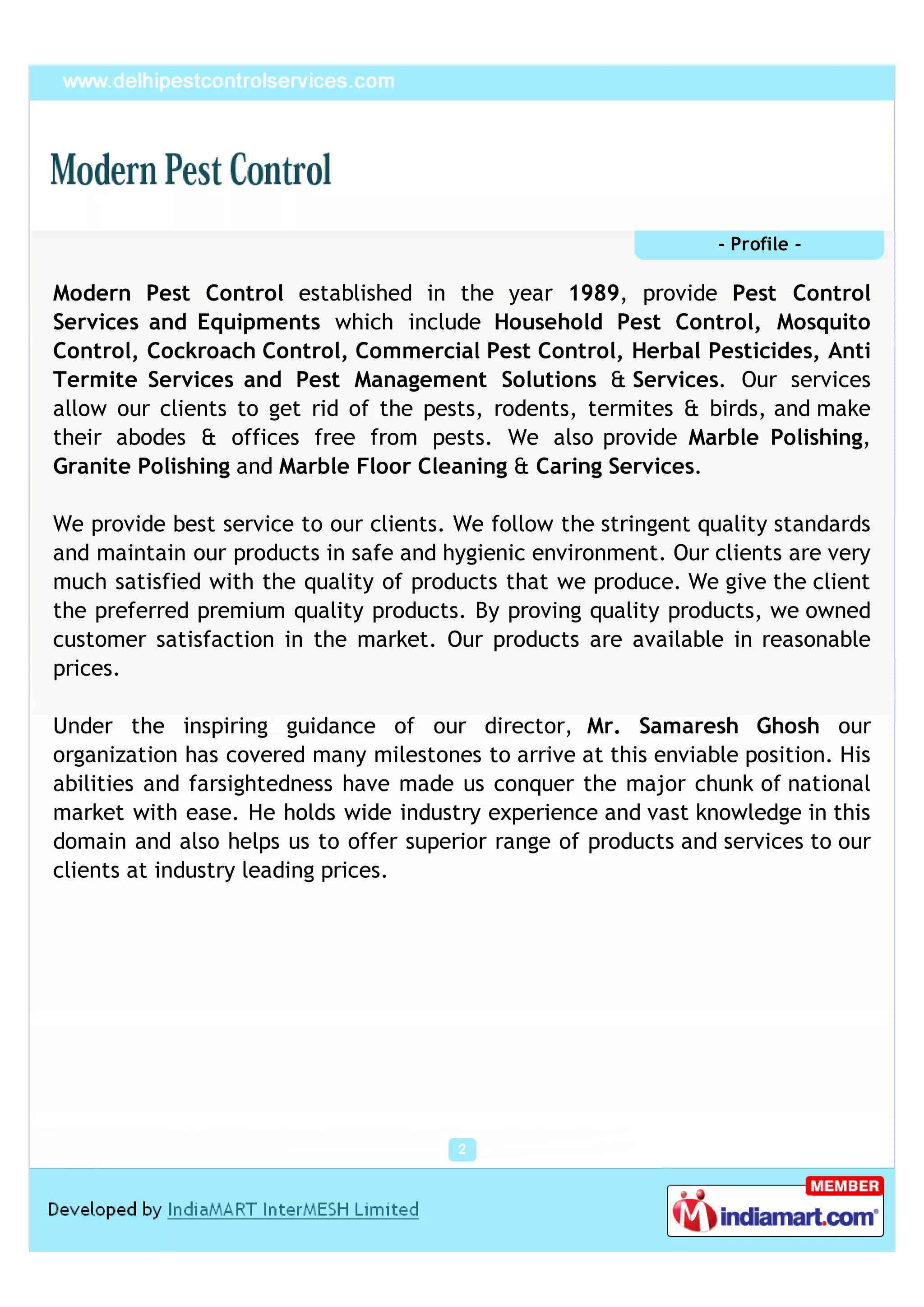 Modern Pest Control, New Delhi, Pest Control Management | PDF