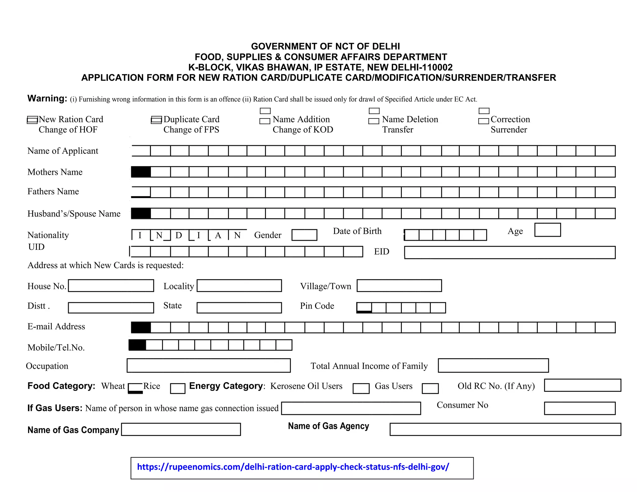 Delhi Ration Card Application Form Ppt