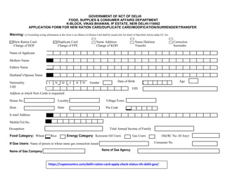 Delhi ration card Application Form | DOC