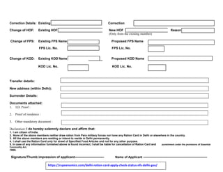 Delhi ration card Application Form | DOC