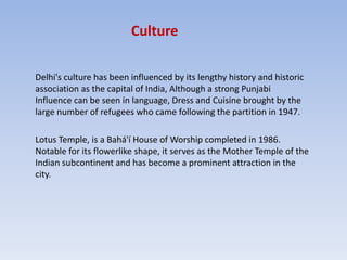 Delhi's history economy,culture,language,sport and religion | PPTX