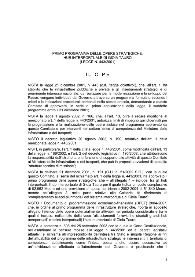 Delibera CIPE n. 89 del 2003 | PDF | Civil Engineering Industry ...