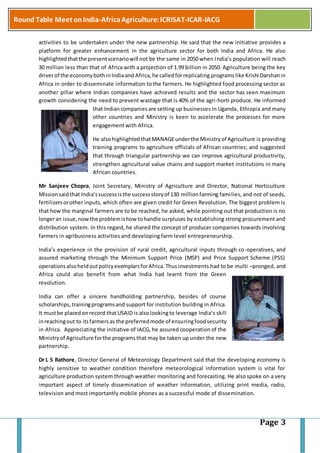 Deliberations of Round Table on India Africa Agriculture | PDF