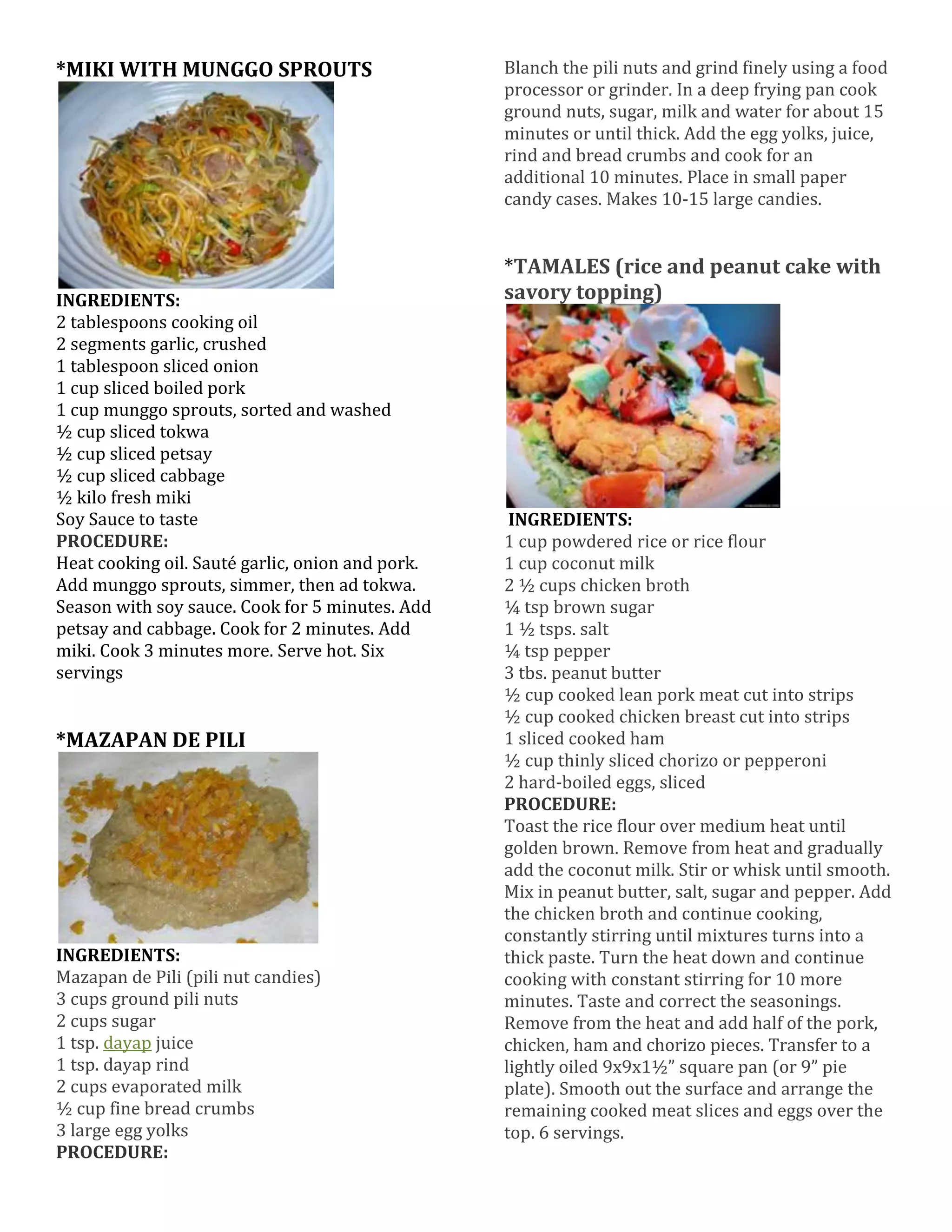 Delicacies with recipe of region iii | DOCX