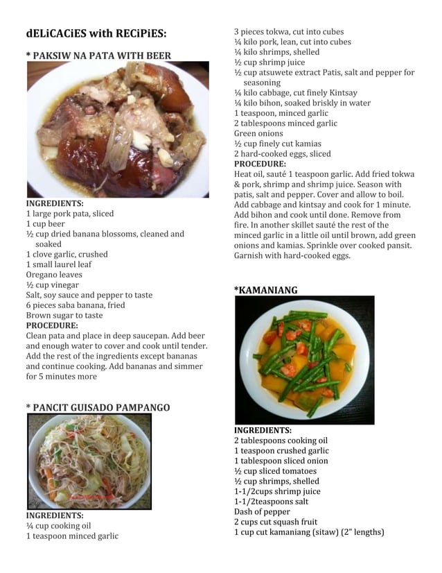 Delicacies with recipe of region iii | DOCX | Cooking | Food & Drink