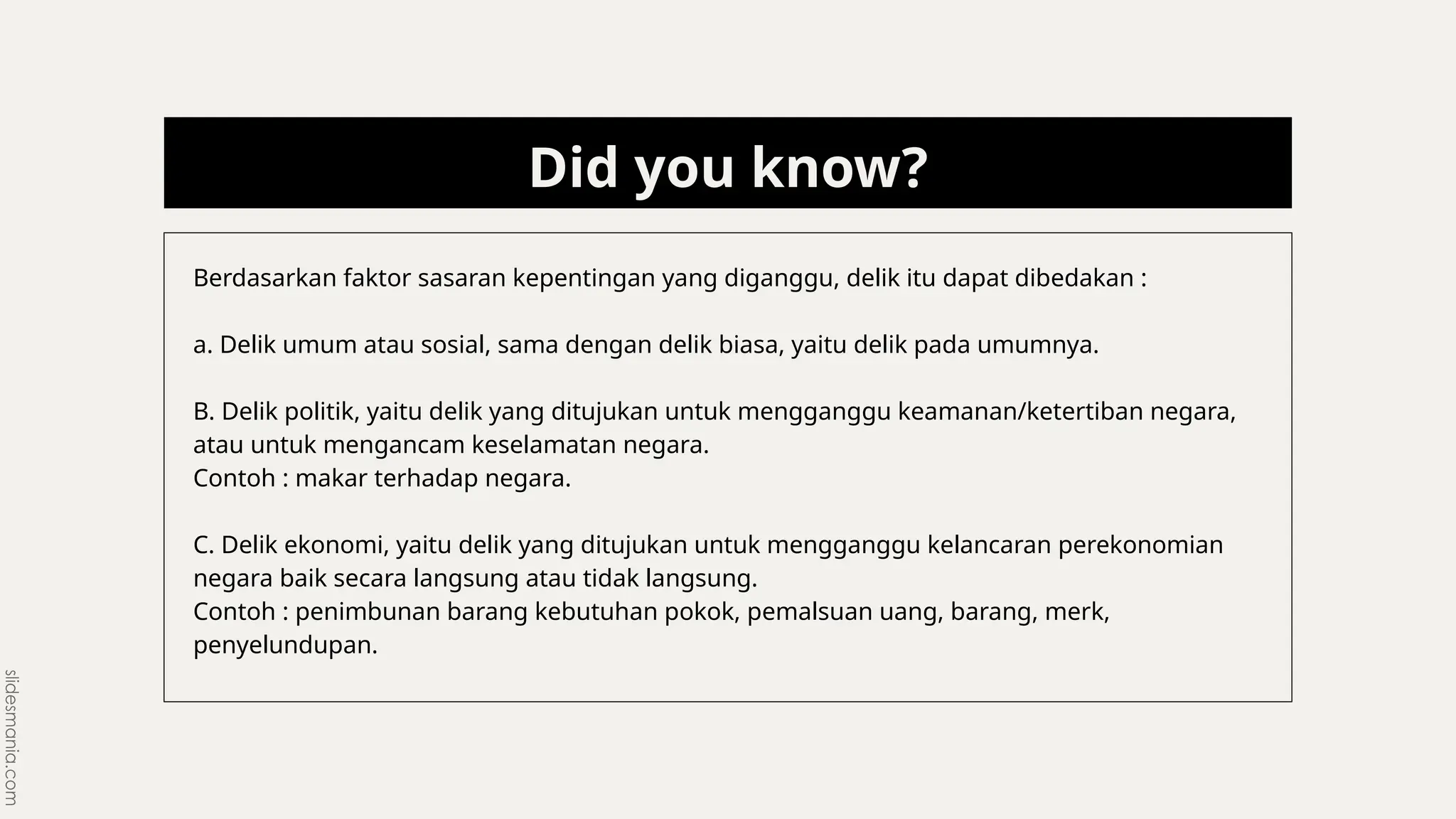 pembahasan tentang delik dan jenis-jenisnya | PPTX