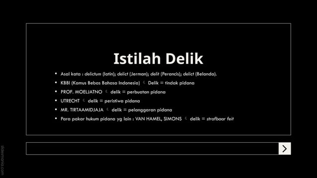 pembahasan tentang delik dan jenis-jenisnya | PPTX