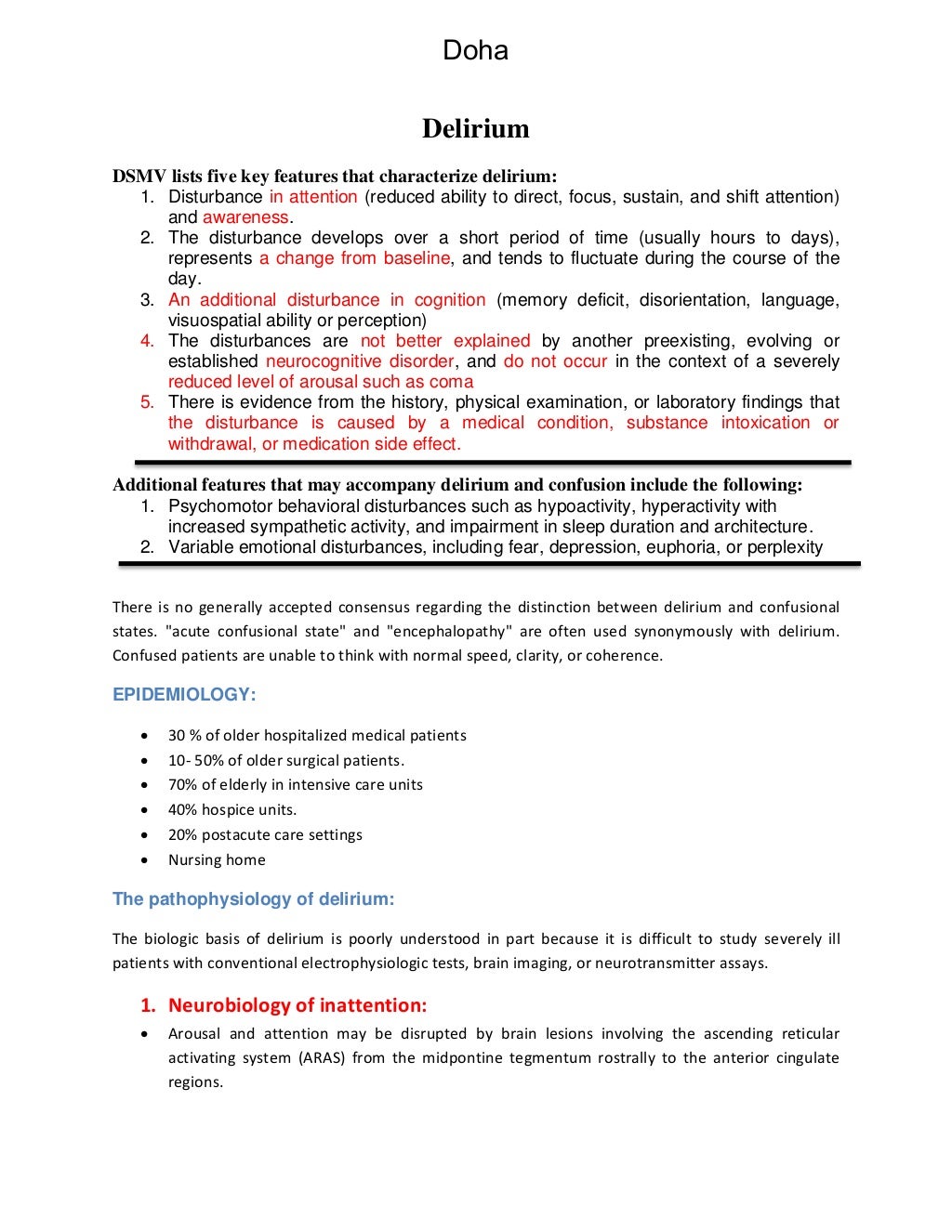 lecture notes of Delirium | PDF