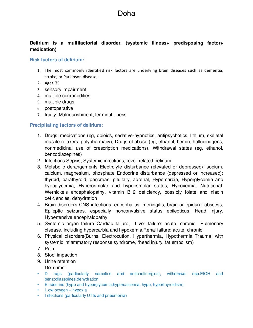 lecture notes of Delirium | PDF