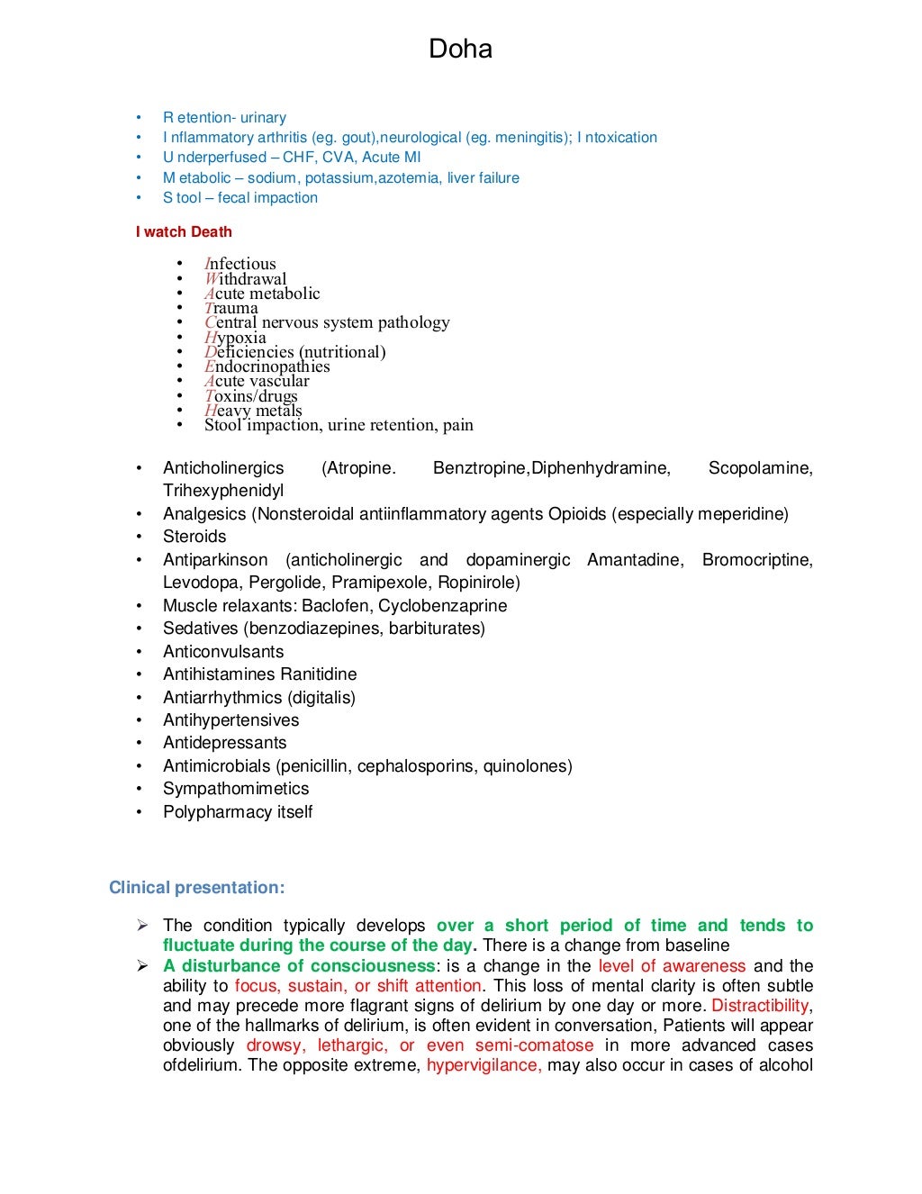 lecture notes of Delirium | PDF