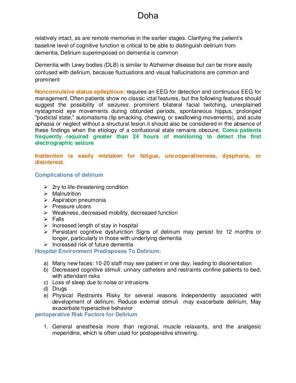 lecture notes of Delirium | PDF