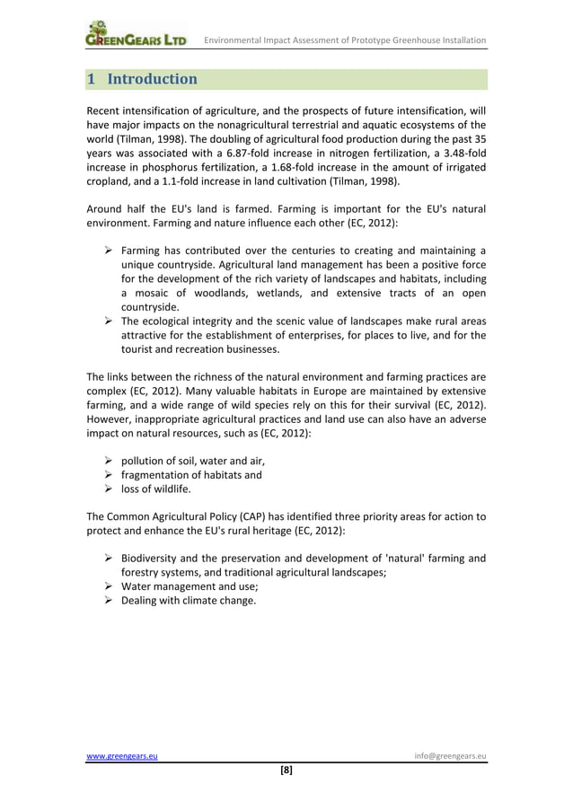 Environmental Impact Assessment of Prototype Greenhouse Installation ...