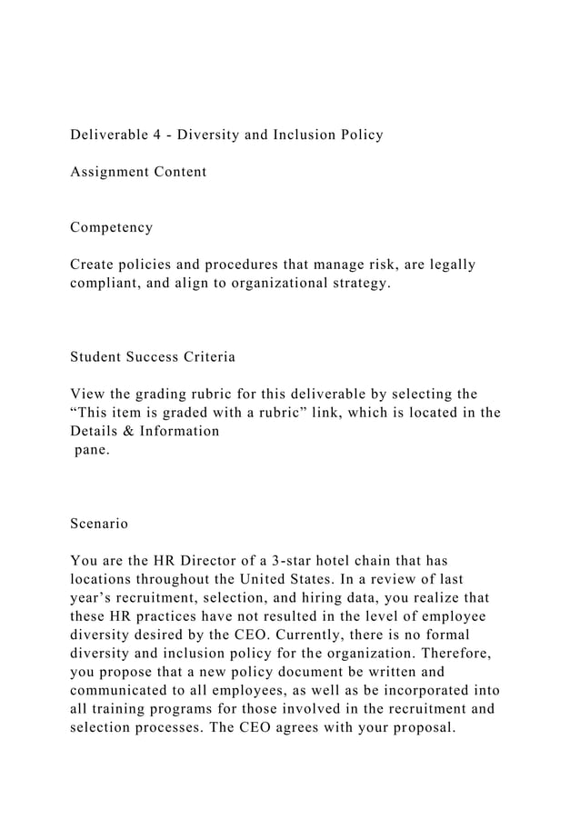 Deliverable 4 - Diversity and Inclusion PolicyAssignment Con.docx ...