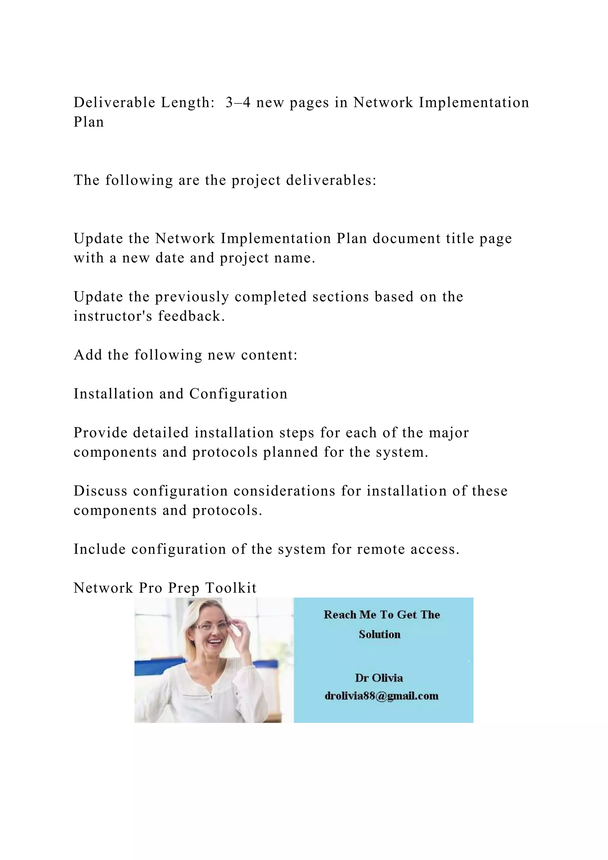 Deliverable Length 3–4 new pages in Network Implementation Plan | PDF