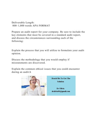 Deliverable Length 800–1,000 words APA FORMATPrepare an a.docx