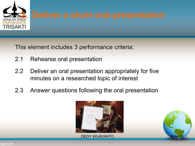 Deliver a short oral presentation in english | PPTX