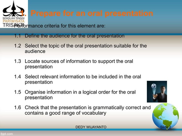 Deliver a short oral presentation in english | PPTX