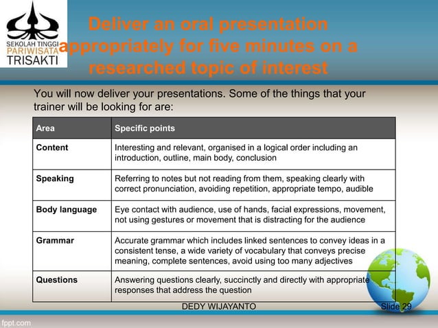 Deliver a short oral presentation in english | PPTX