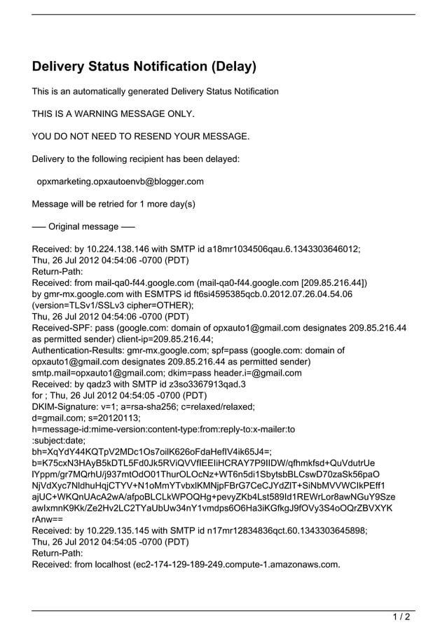 Delivery Status Notification (Delay) | PDF