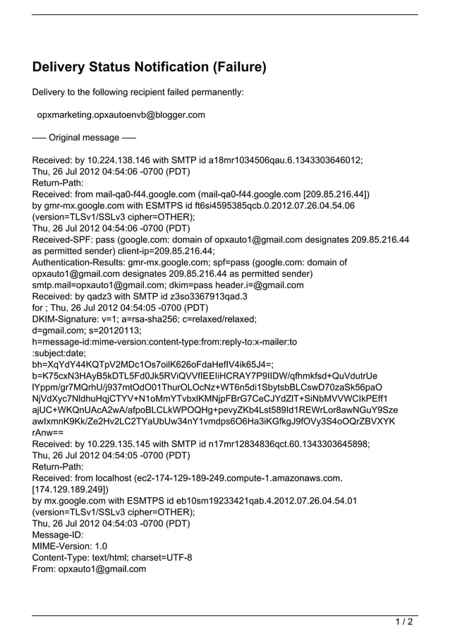 Delivery Status Notification (Failure) | PDF