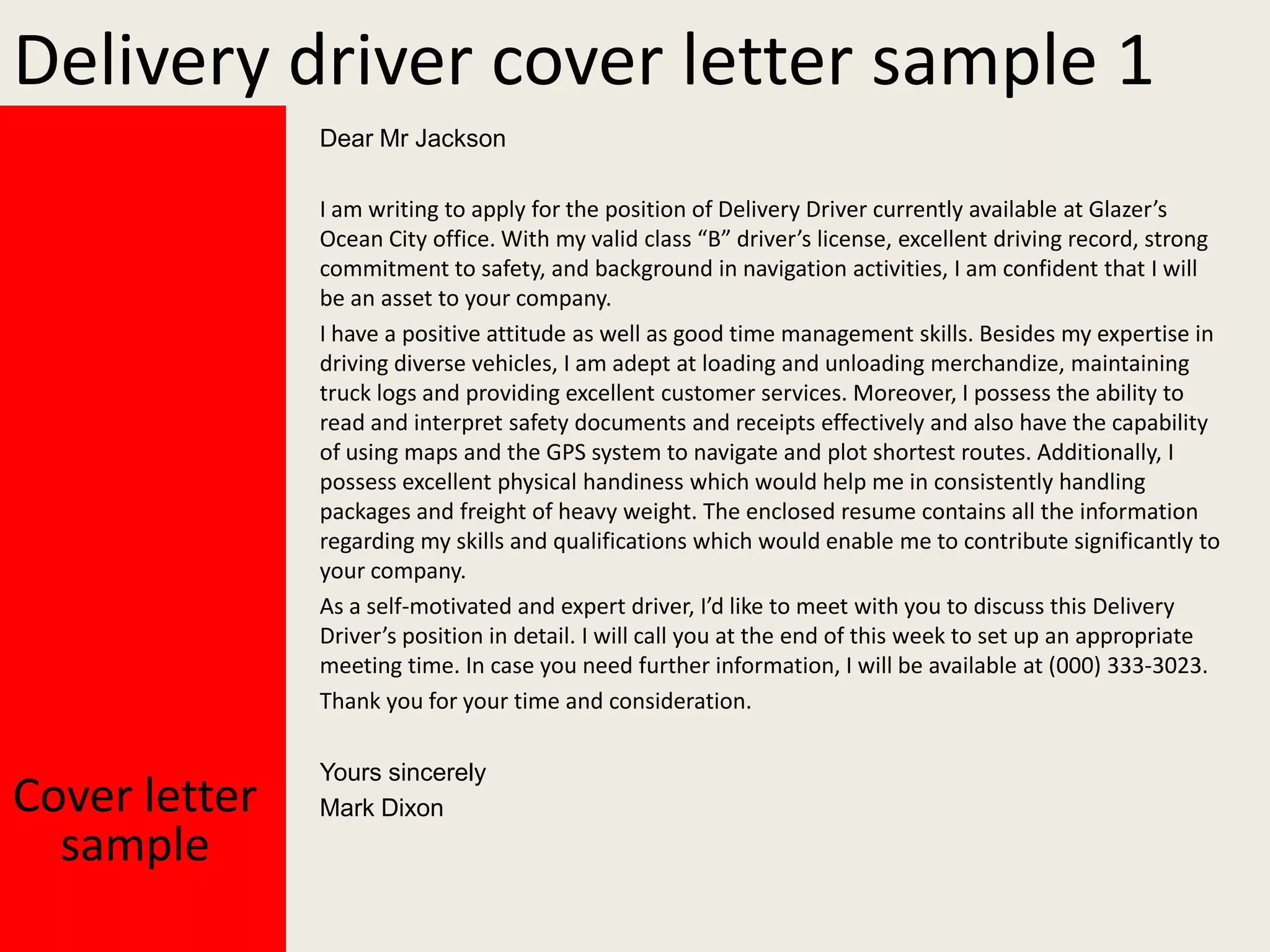Delivery driver cover letter | PPTX