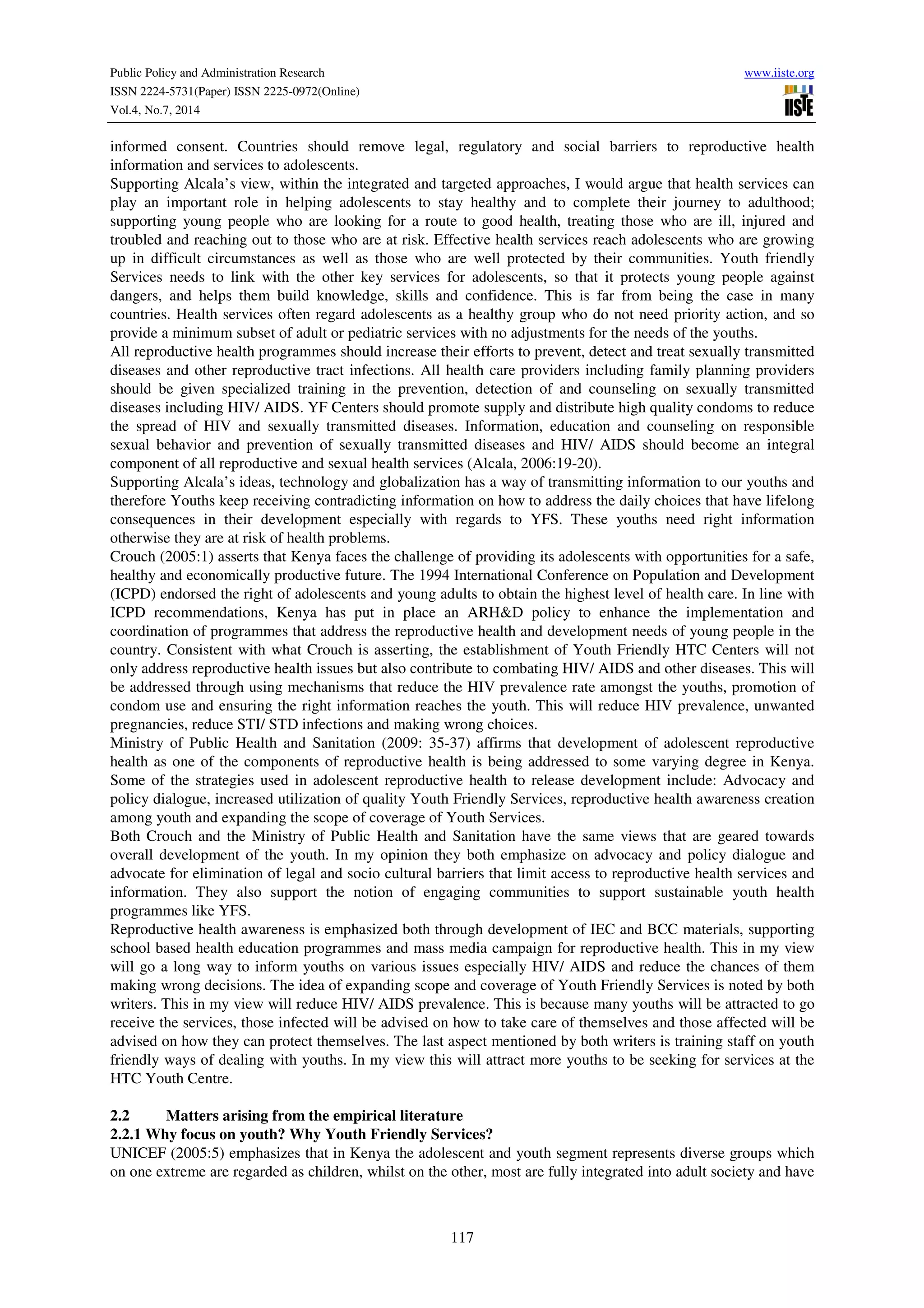 Delivery of youth friendly services in kenya | PDF