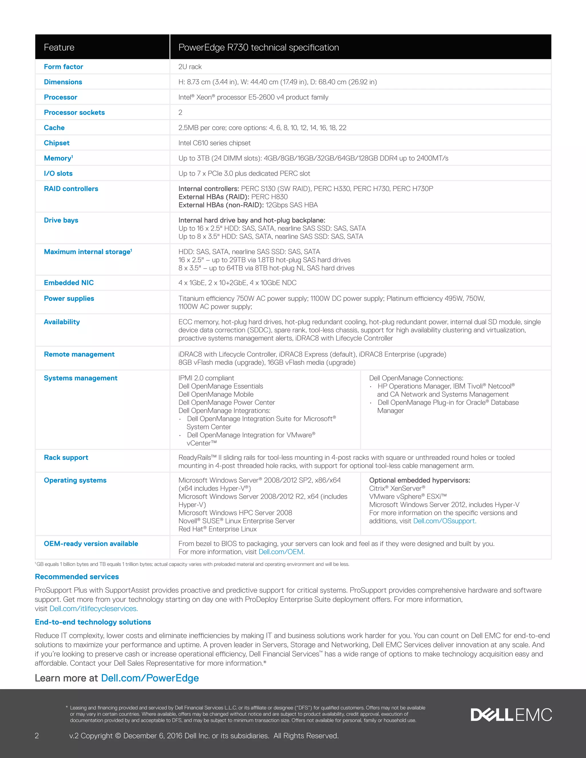 Dell poweredge-r730-spec-sheet | PDF