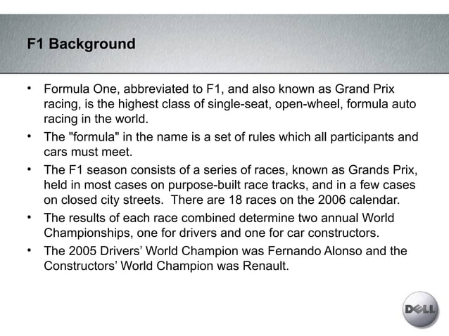 Dell BMW Sauber Sponsorship Overview | PPT | Automotive Industry ...