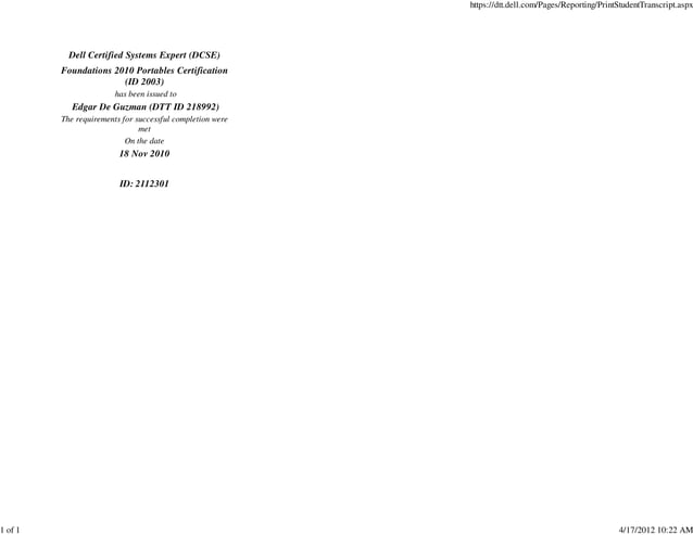 Dell Dcse Portable Transcript 2010 | PDF