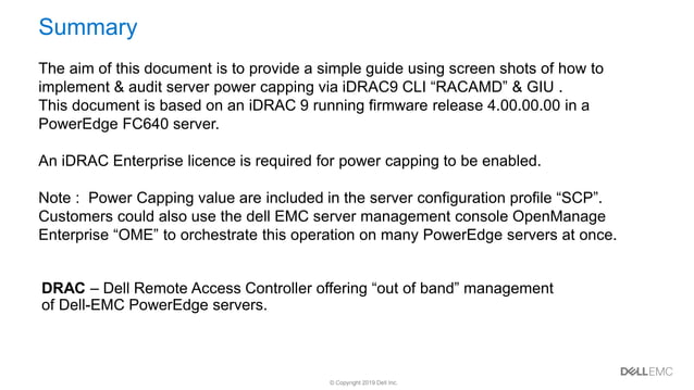 Dell EMC OpenManage idrac9 server power capping | PDF