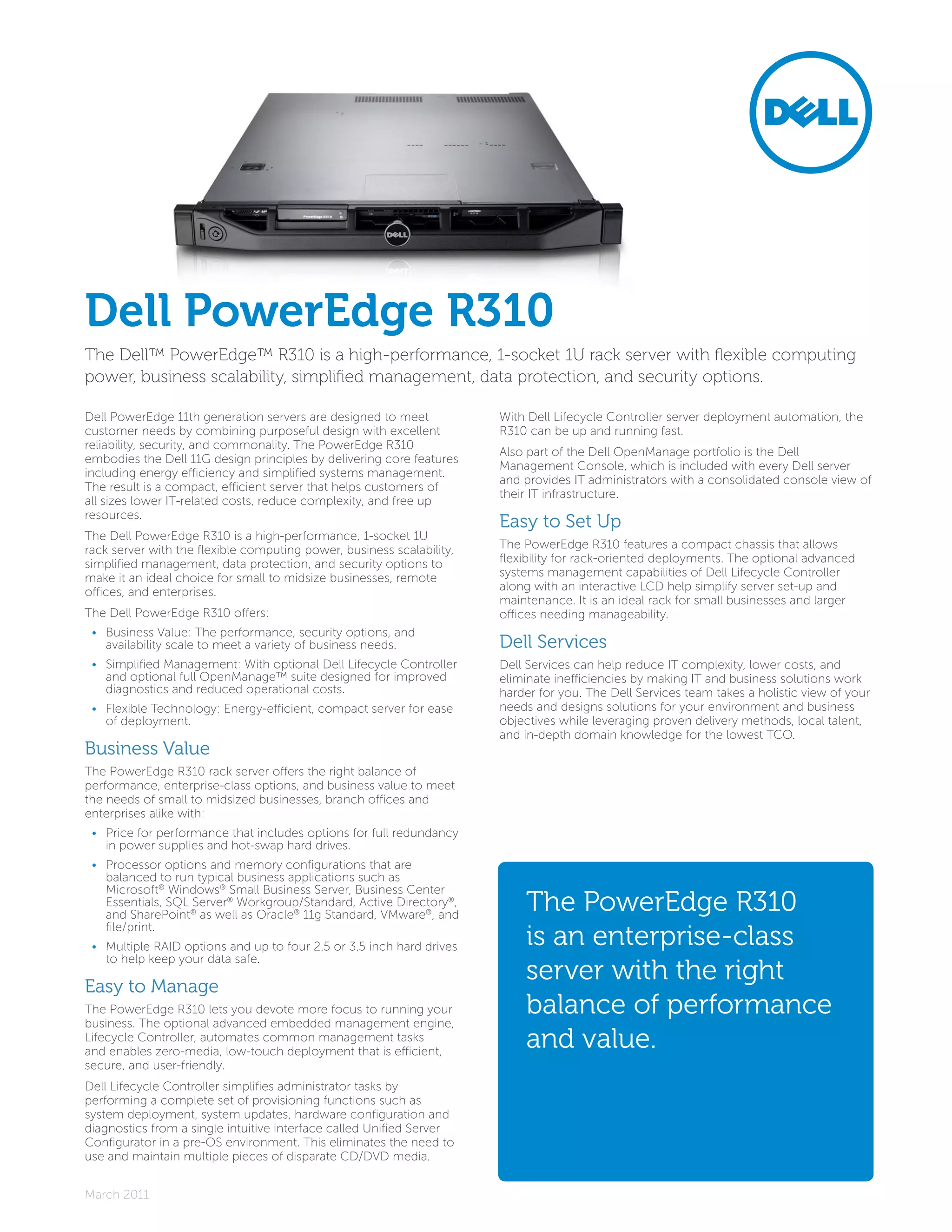 Dell power edge r310_spec_sheet | PDF
