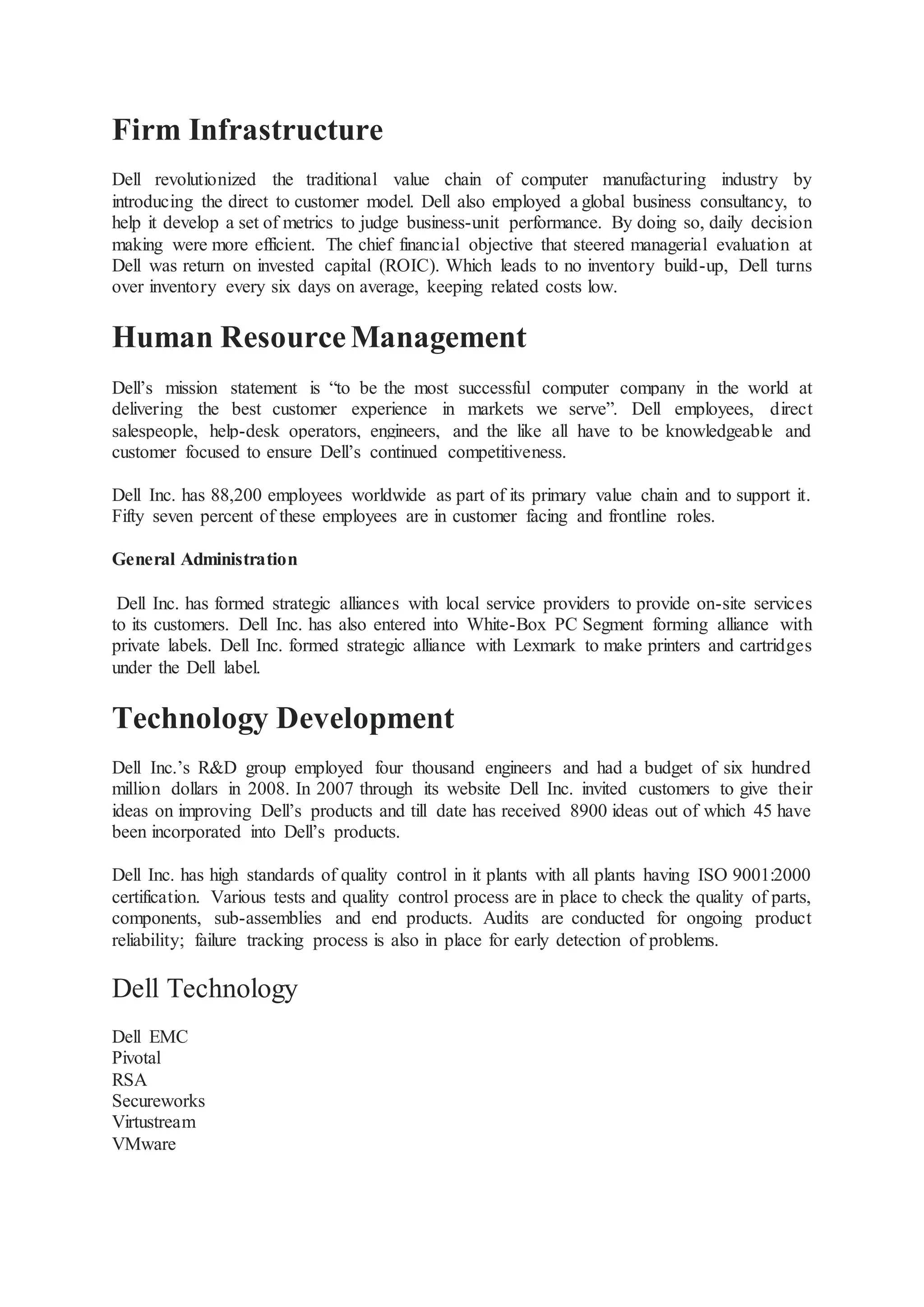 Dell value chain analysics model | DOCX