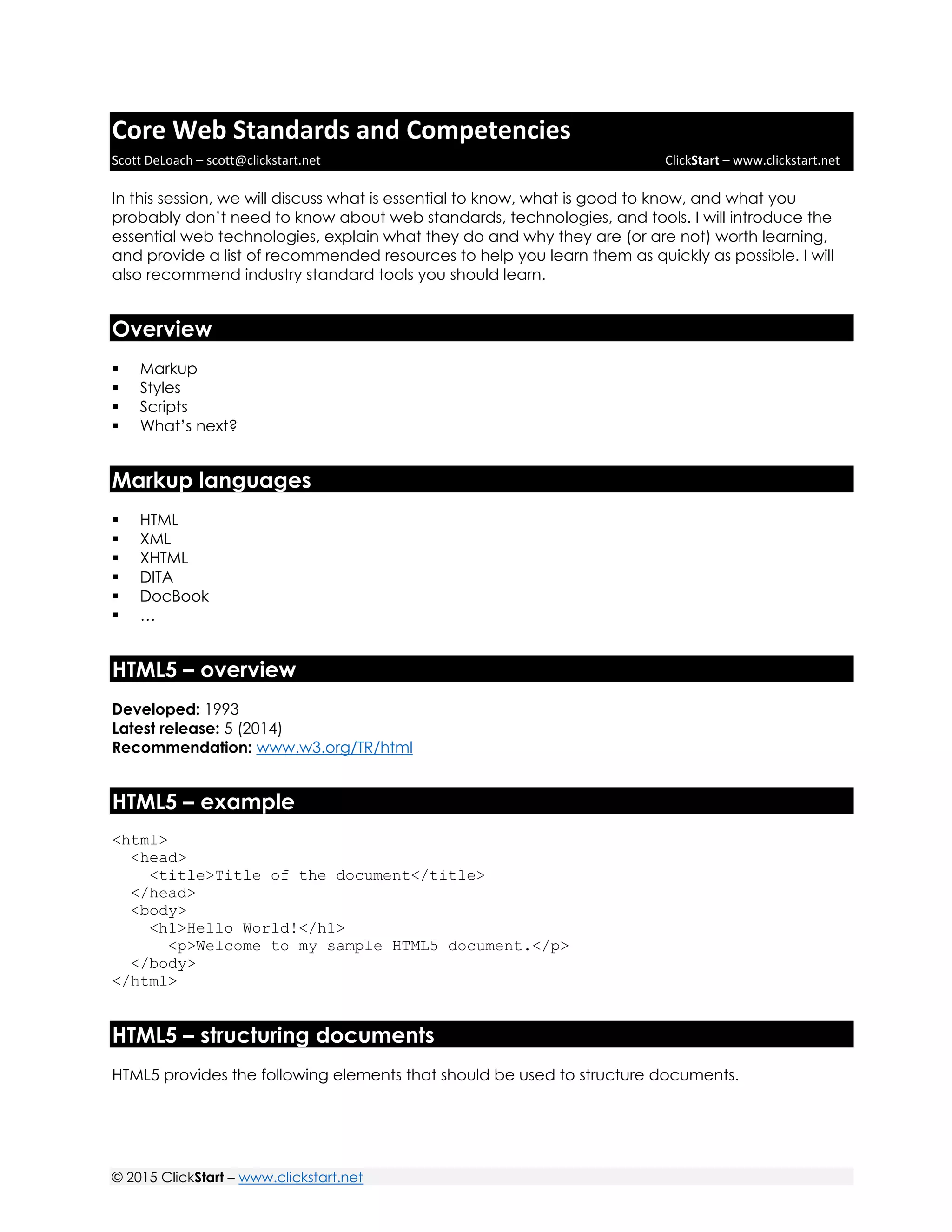 Core Web Standards and Competencies - WritersUA East 2015, Scott ...