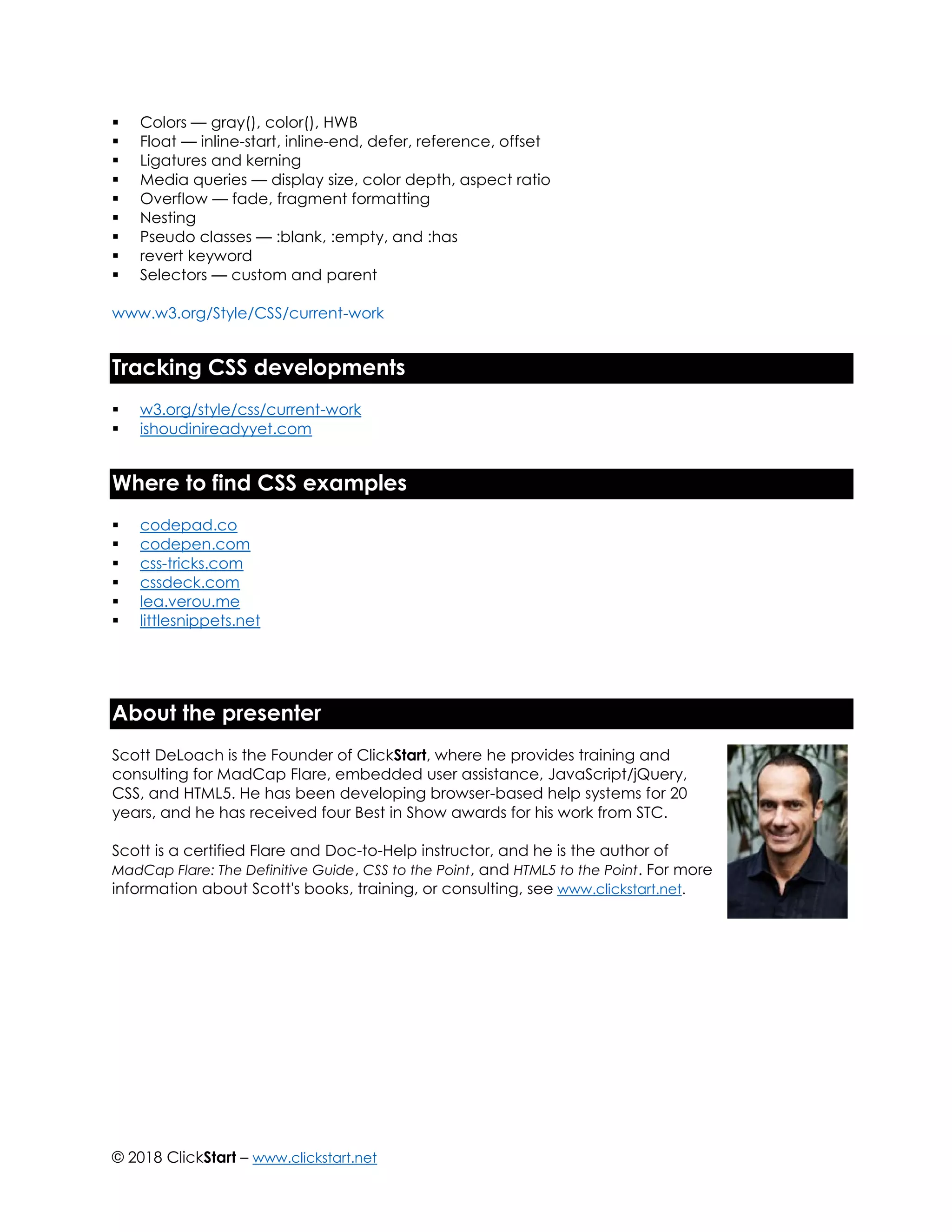 CSS Best Practices - tcworld 2018, Scott DeLoach, ClickStart | PDF | Web Design and HTML | Internet