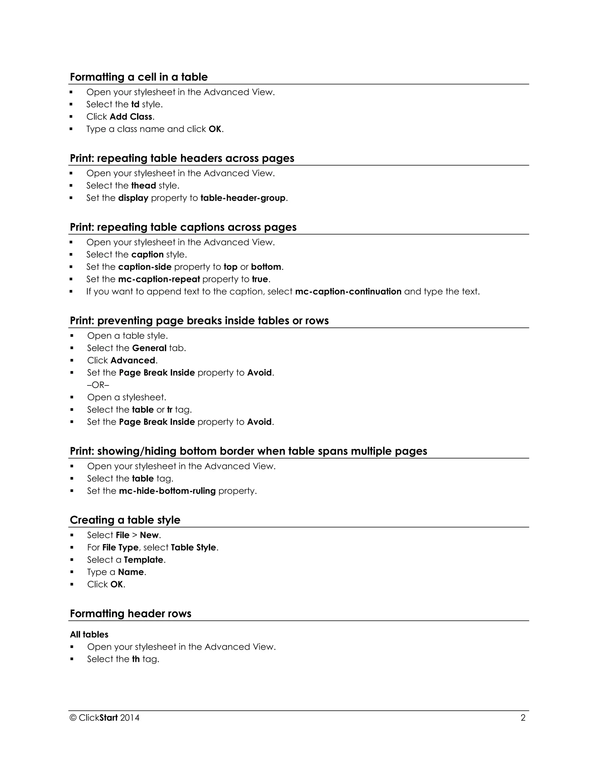 MadCap Flare: Advanced Table Styles - MadWorld 2014, Scott DeLoach, ClickStart | PDF